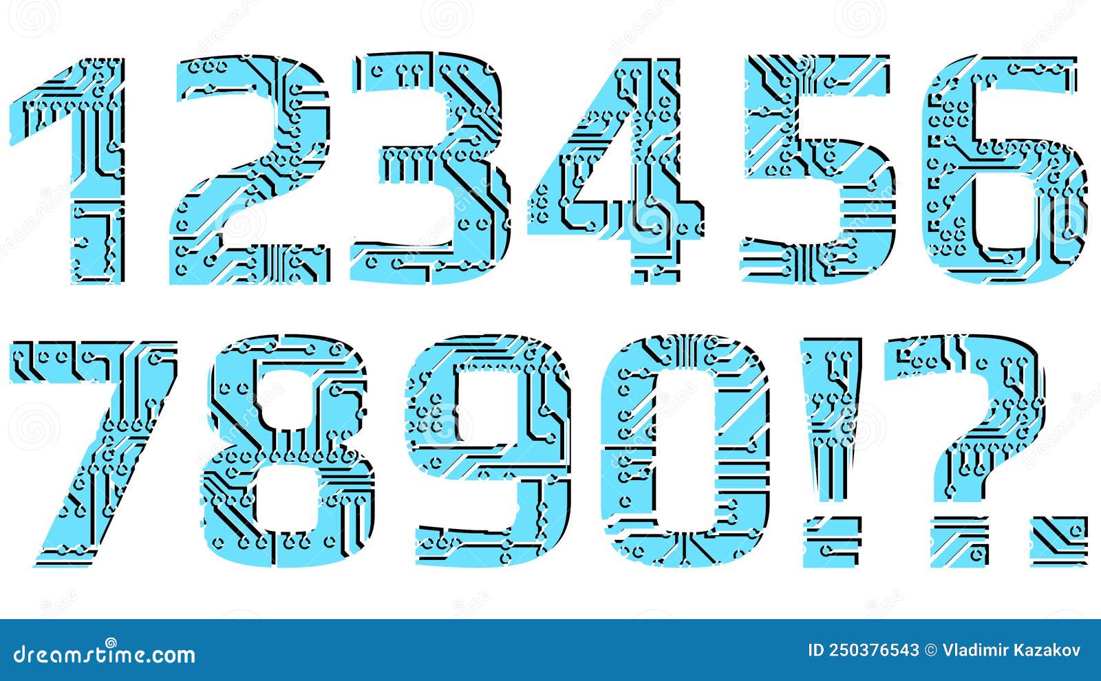Set of Digits in Digital Style Perforated with PCB Circuit Board Tracks ...