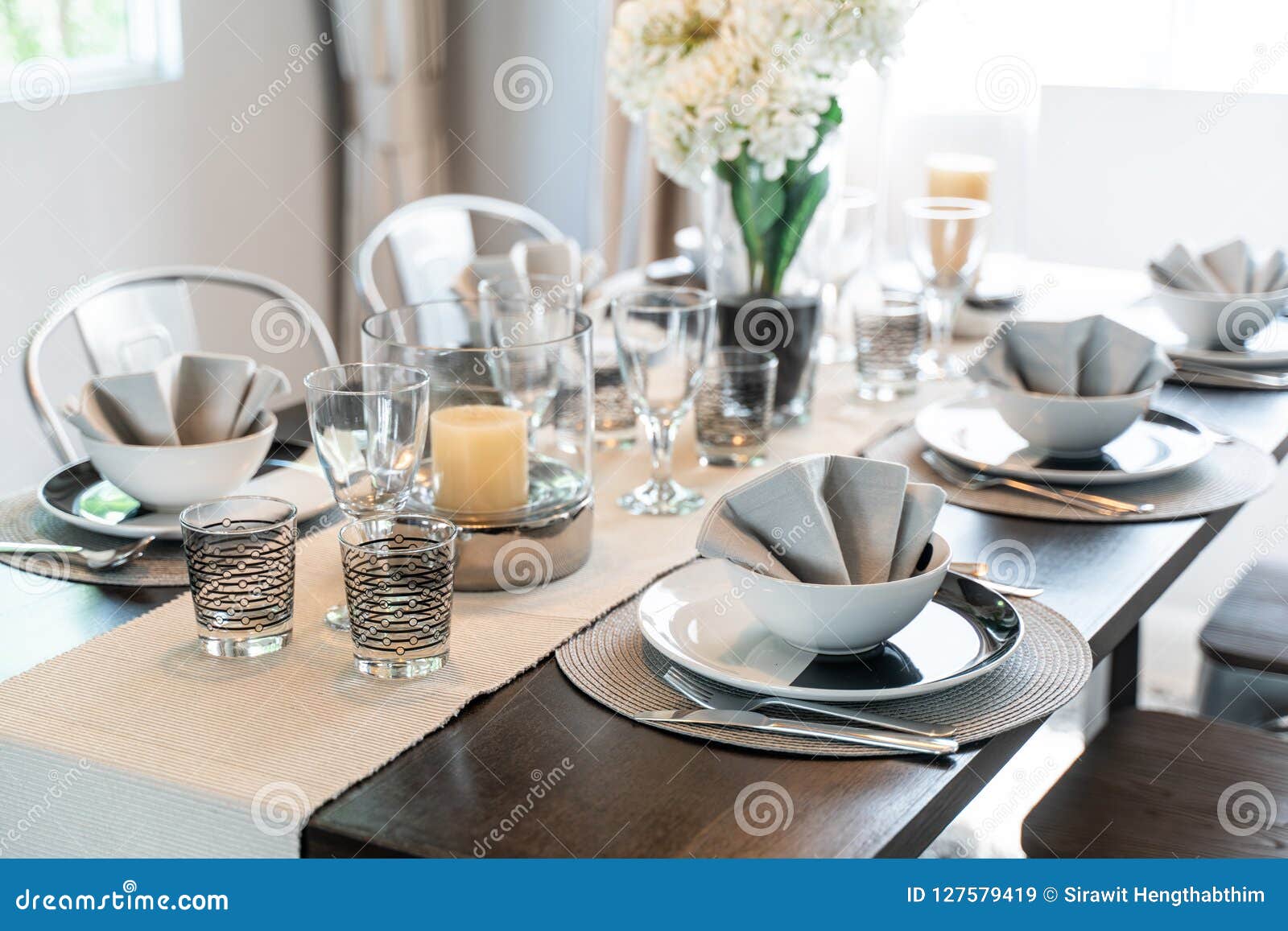 Set Dining Room Table in House Stock Image - Image of house, design ...