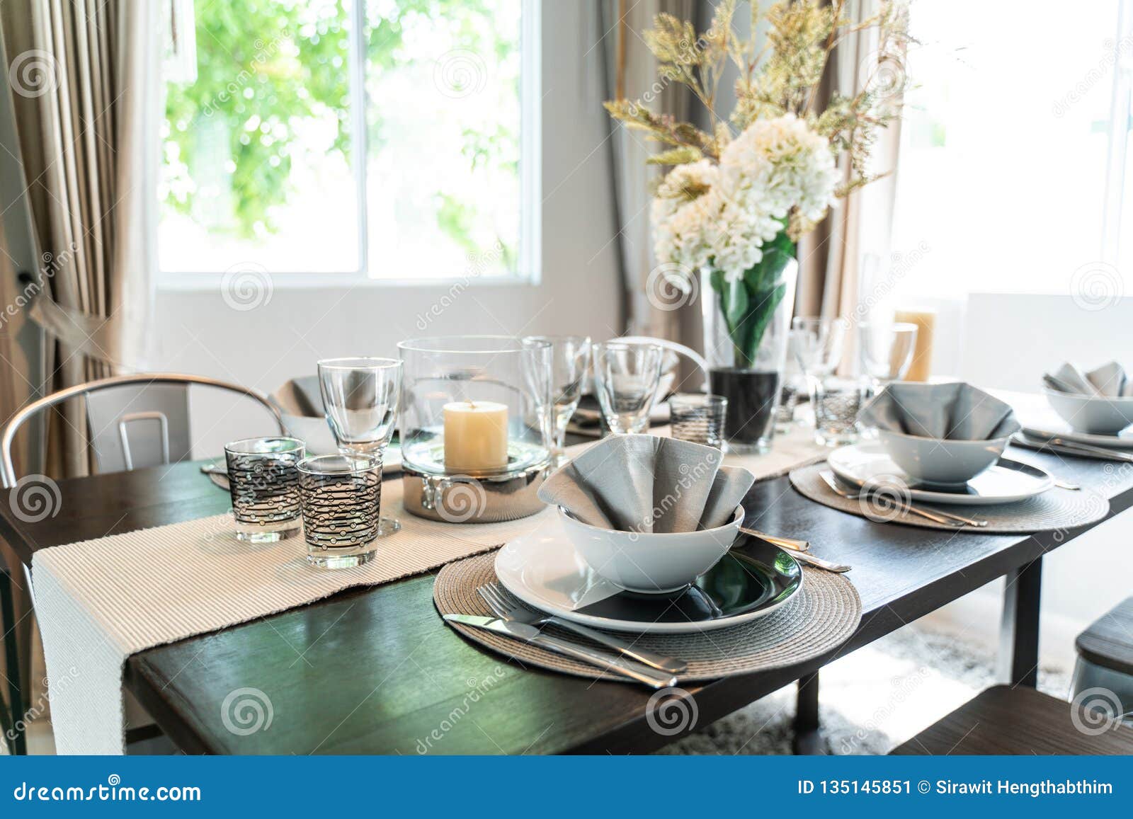 Set Dining Room Table in House Stock Image - Image of architecture ...