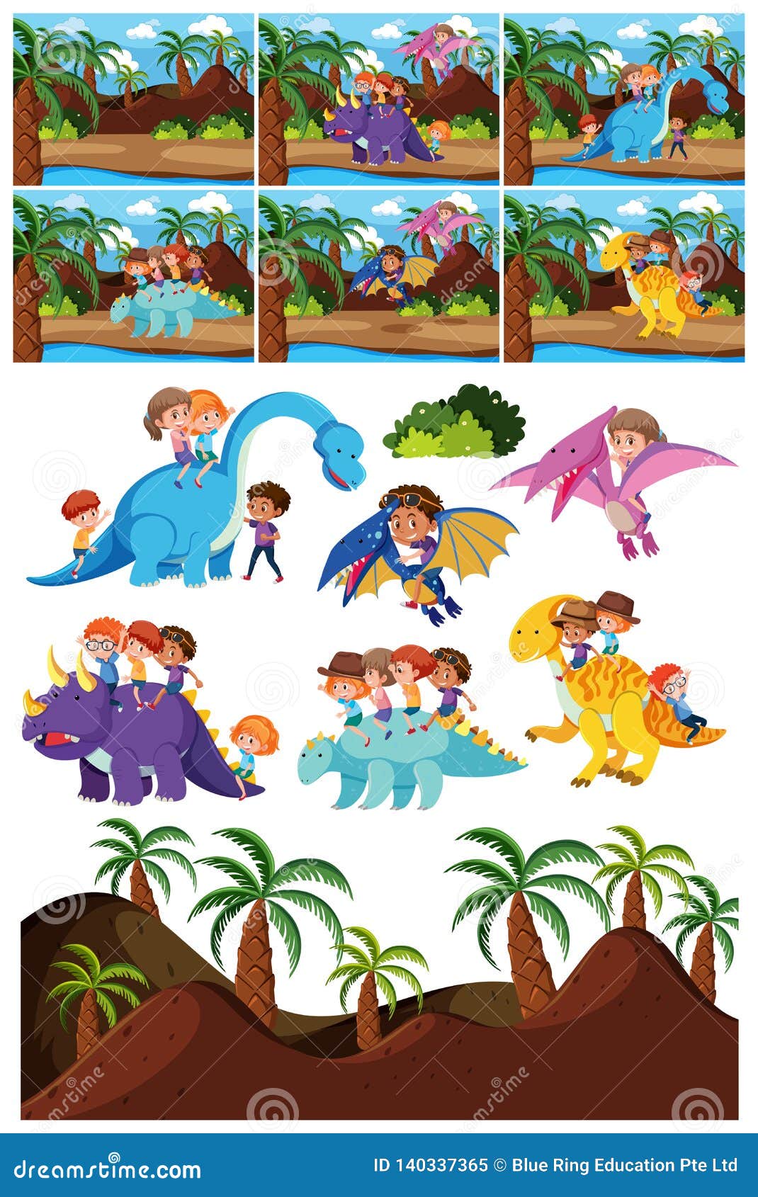 Set of Dinosaur Character and Scene Stock Vector - Illustration of ...