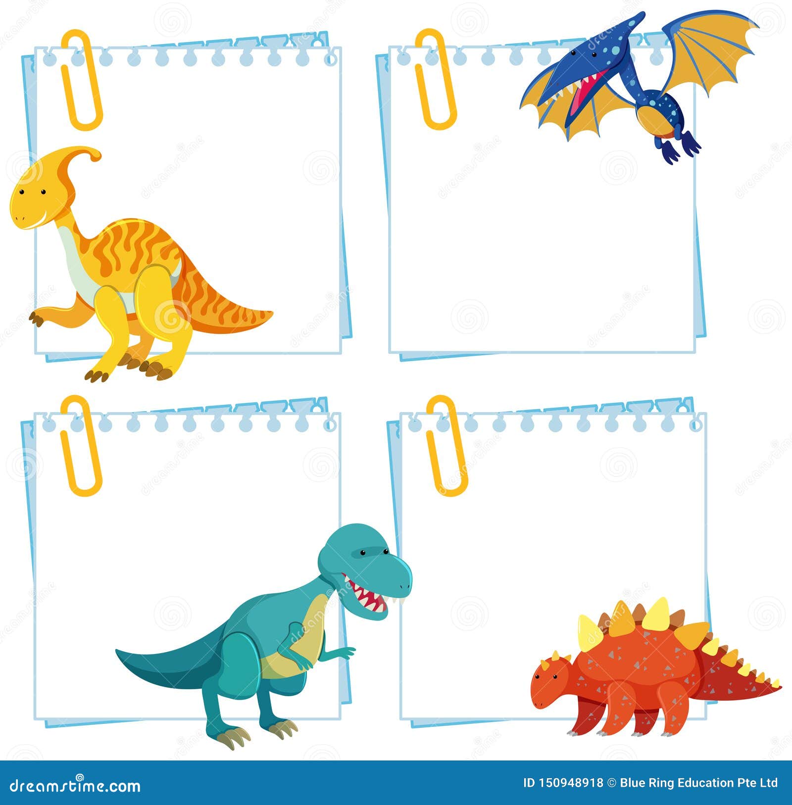 Set of Dinosaur on Note Template Stock Vector - Illustration of design ...