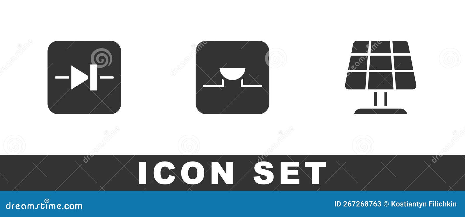 Set Diode In Electronic Circuit, Buzzer And Solar Energy Panel Icon ...
