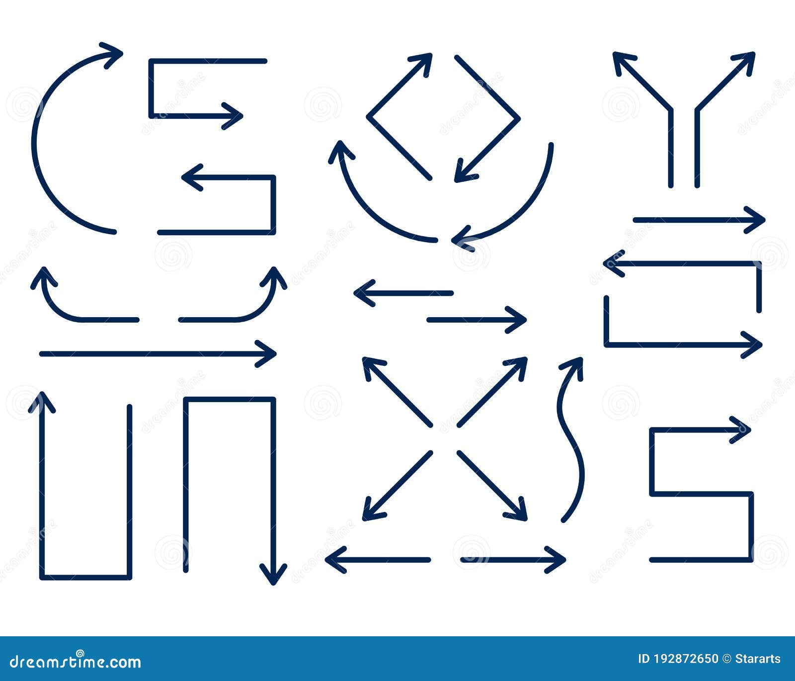 Set of Directional Arrows in Thin Line Style Stock Vector ...