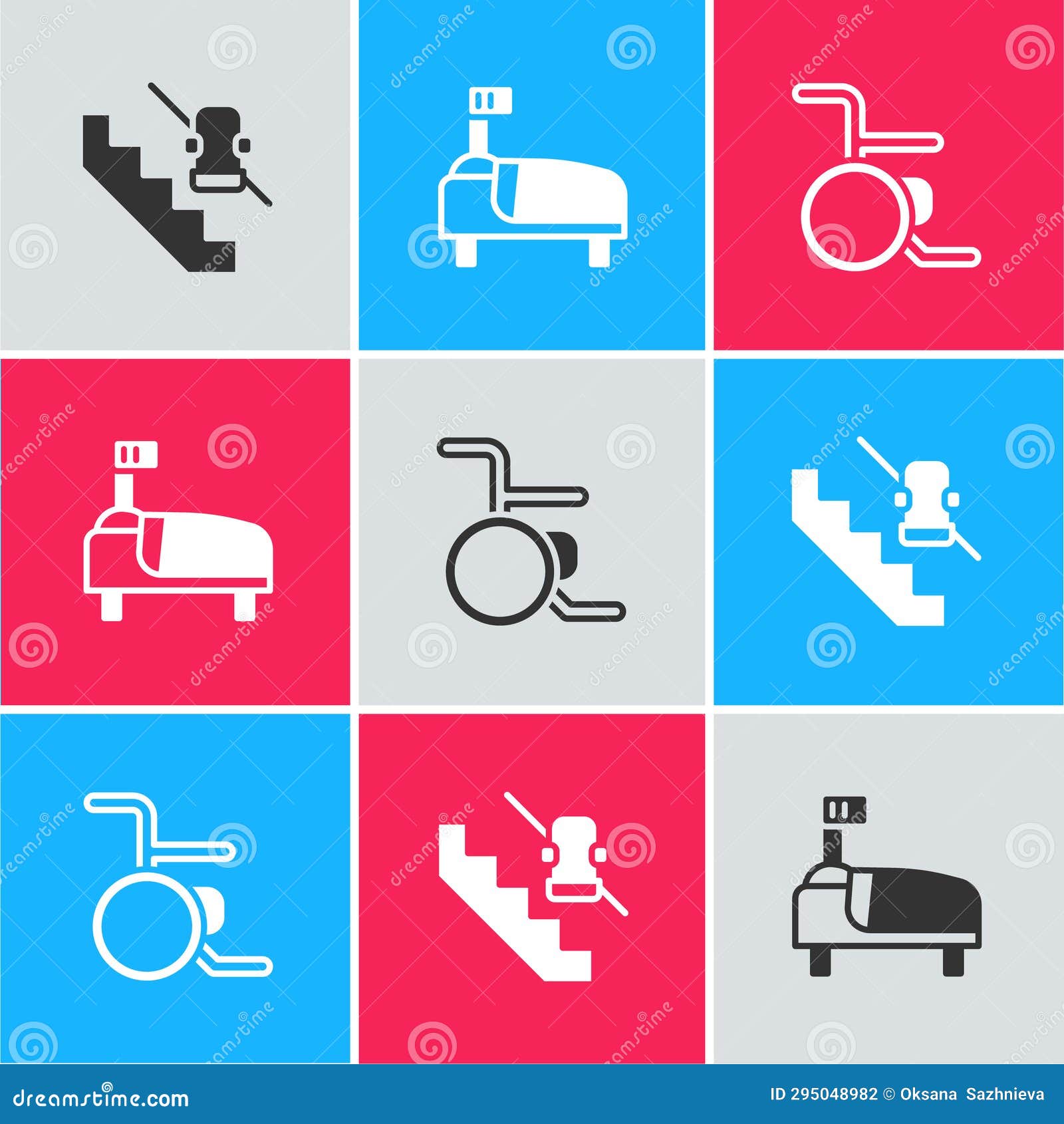 Set Disabled Elevator, Hospital Bed and Wheelchair Icon. Vector Stock ...