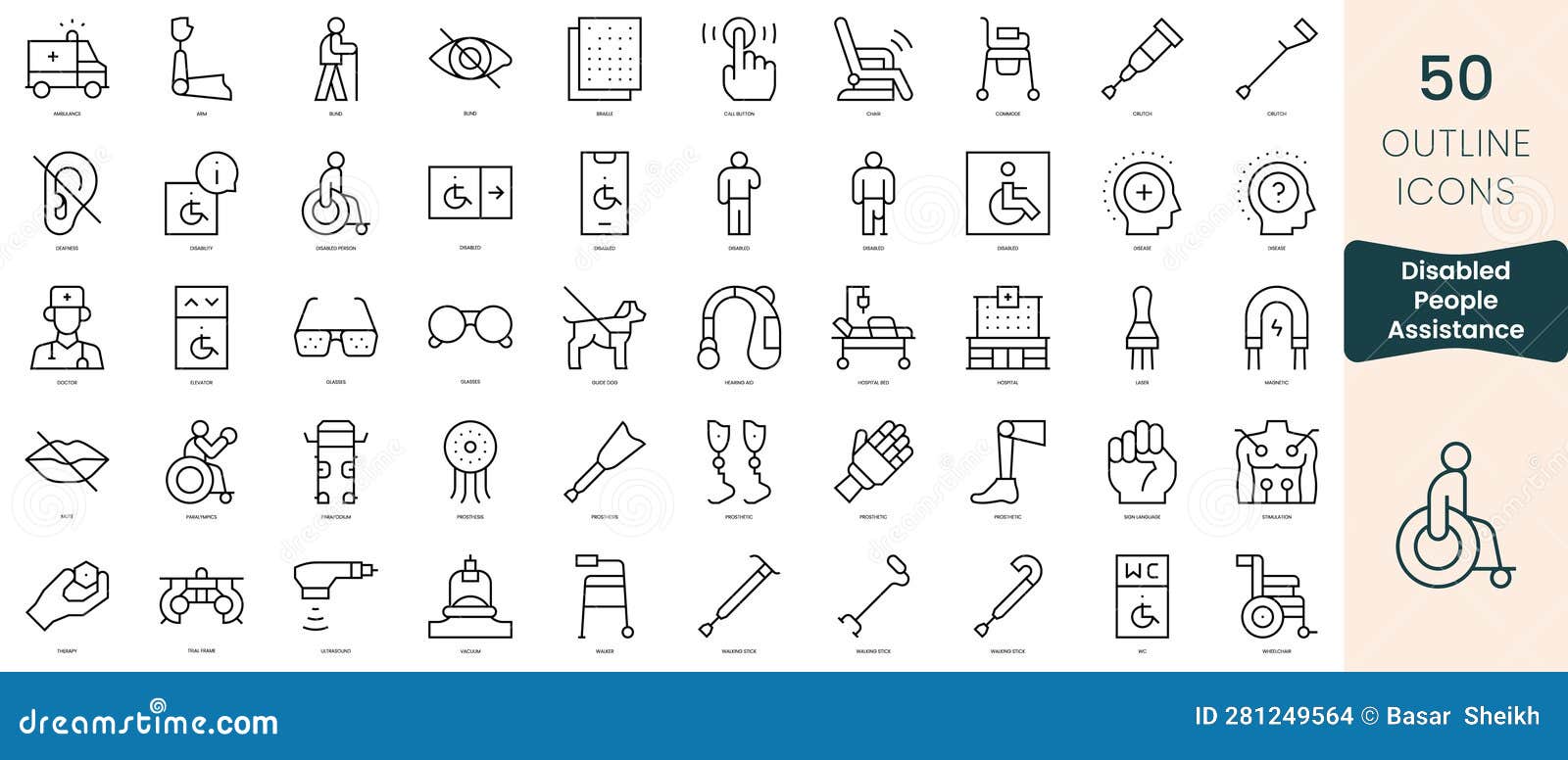 Set of Disabled People Assistance Icons. Thin Linear Style Icons Pack ...