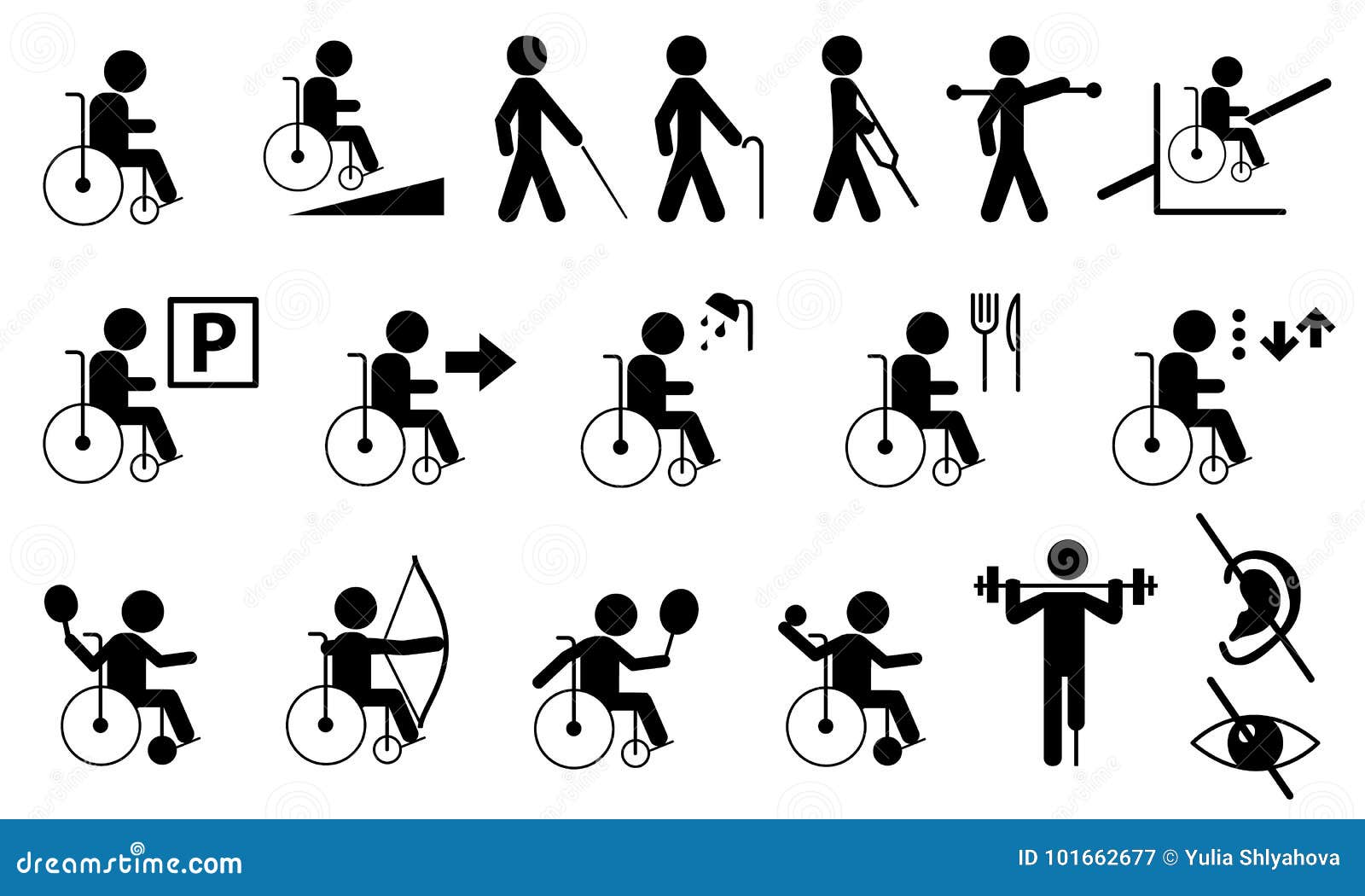 Set of Disabled People Icon Black Stock Vector - Illustration of ...