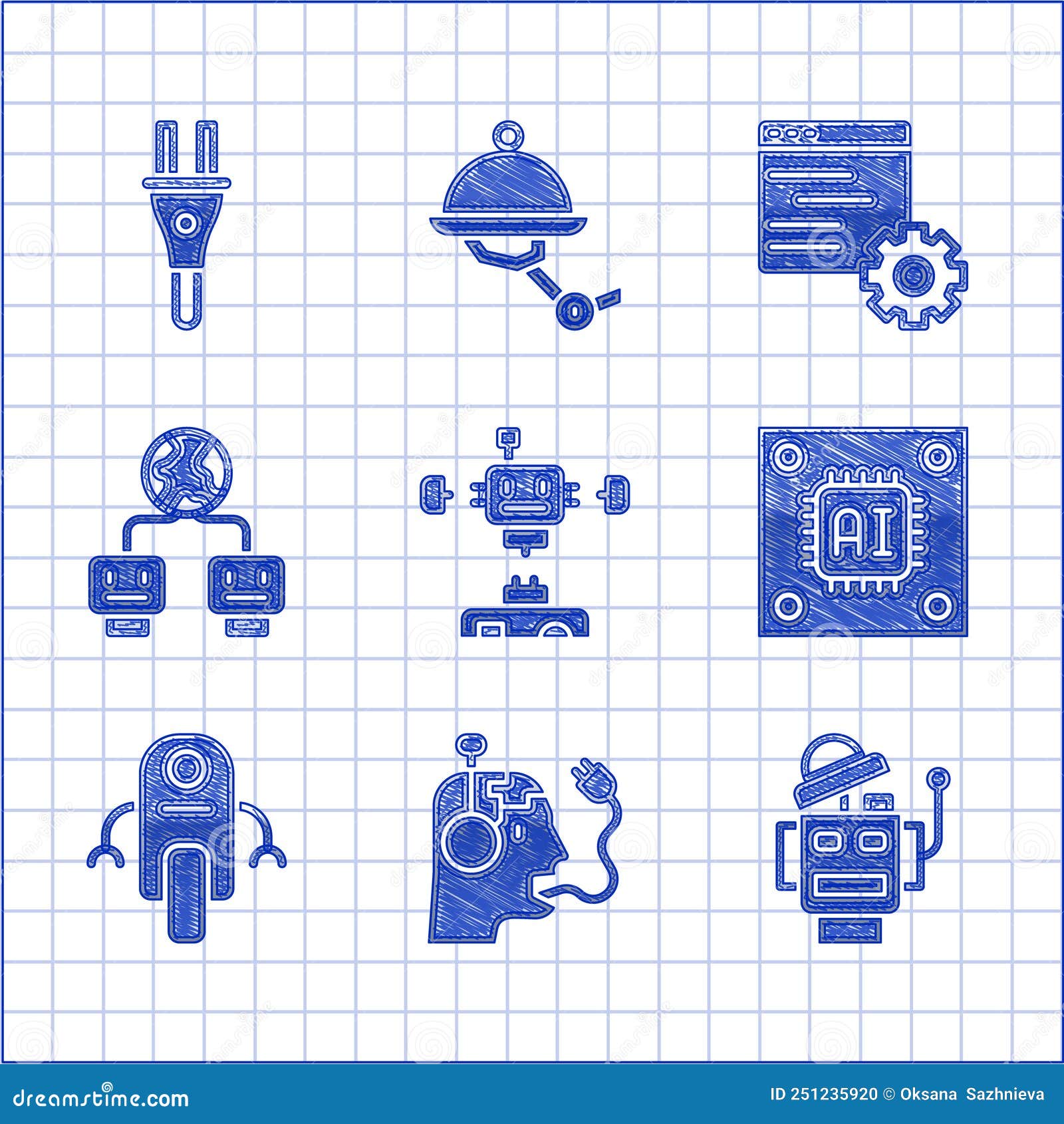 Set Disassembled Robot, Robot Charging Battery, Processor with Microcircuits CPU, Artificial ...