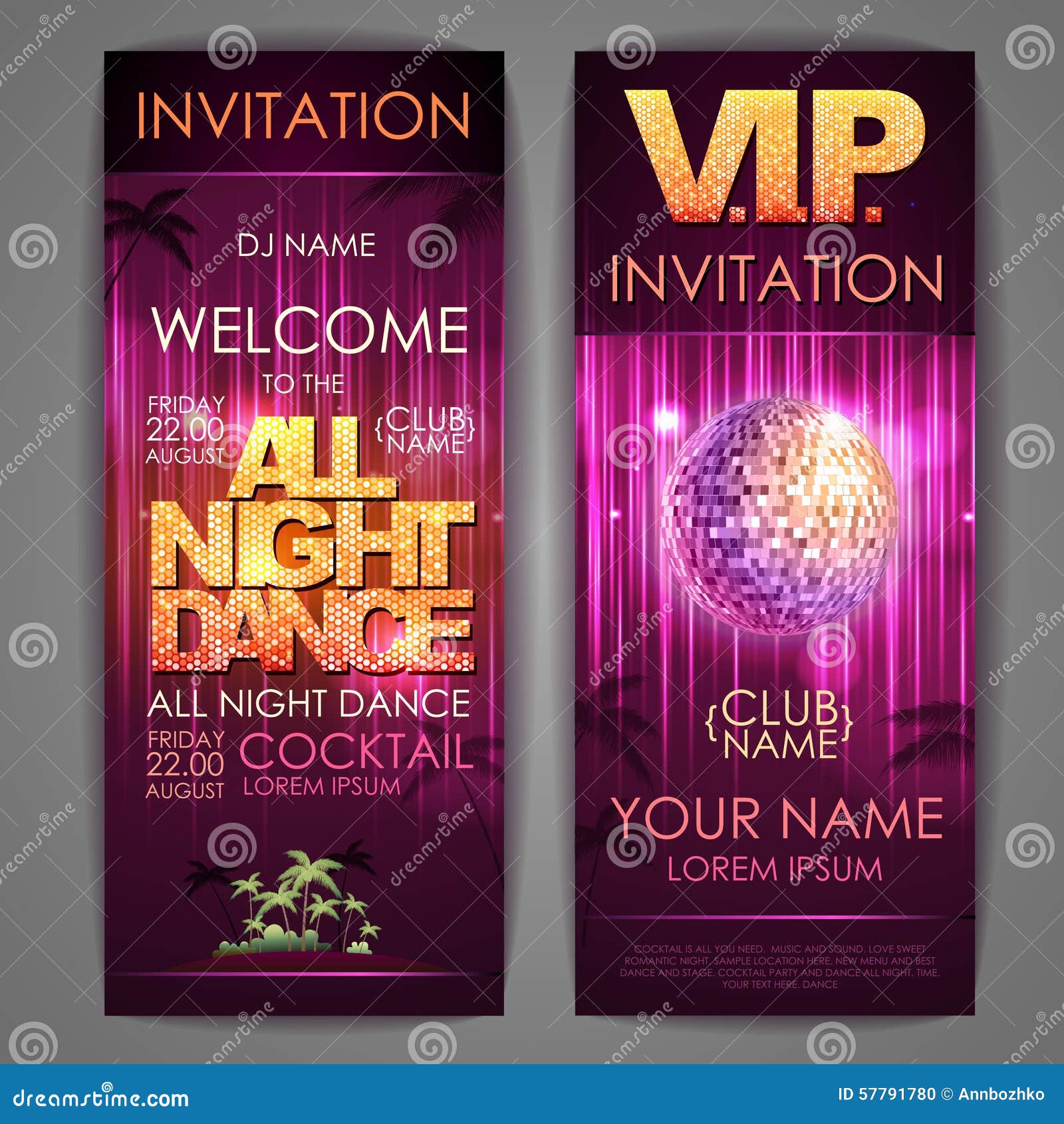 Set of Disco Background Banners. All Night Dance Stock Vector ...