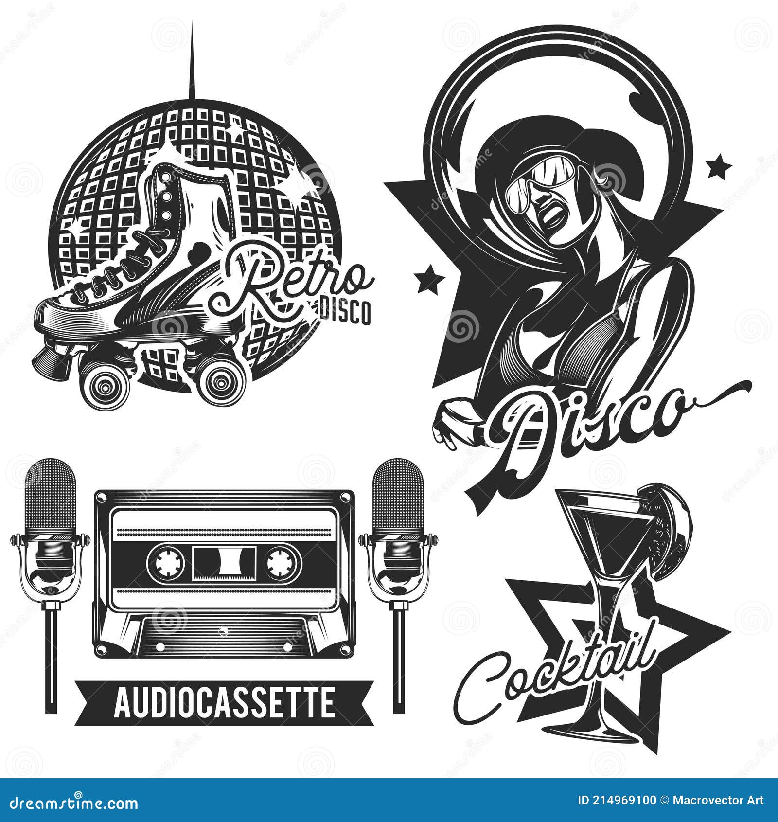Set of Disco Emblems, Labels, Badges, Logos. Isolated on White Stock ...