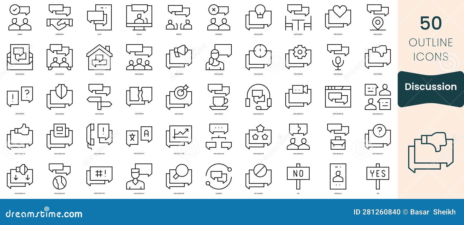 Set of Discussion Icons. Thin Linear Style Icons Pack Stock Vector ...