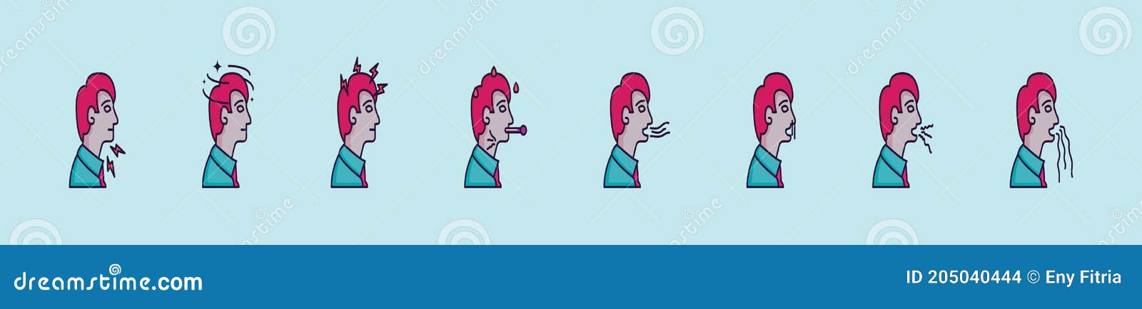 Set of Disease and Affliction Cartoon Icon Design Template with Various ...
