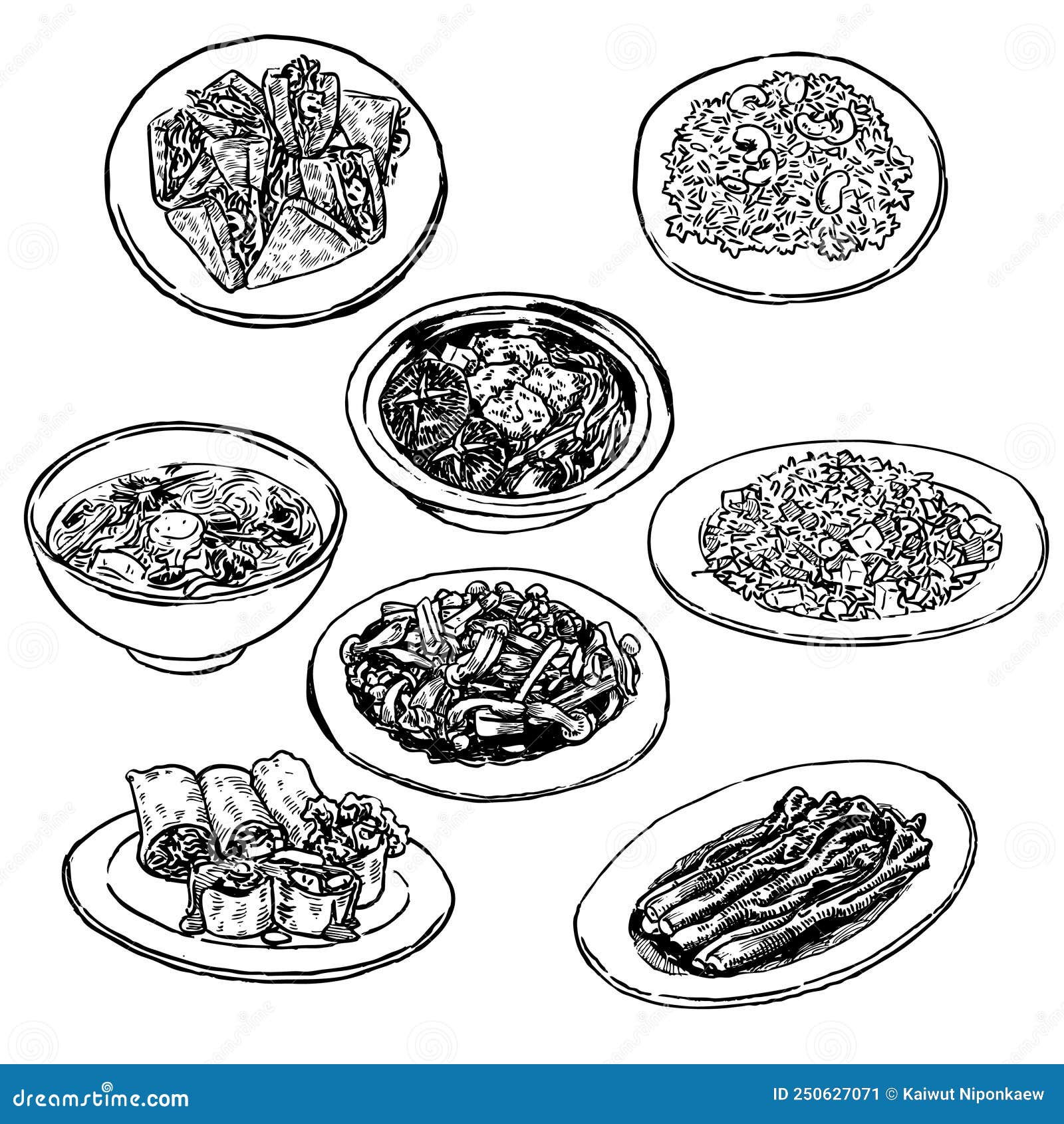 Set Dishes of Chinese Cuisine,Vector Hand Drawn Stock Vector ...