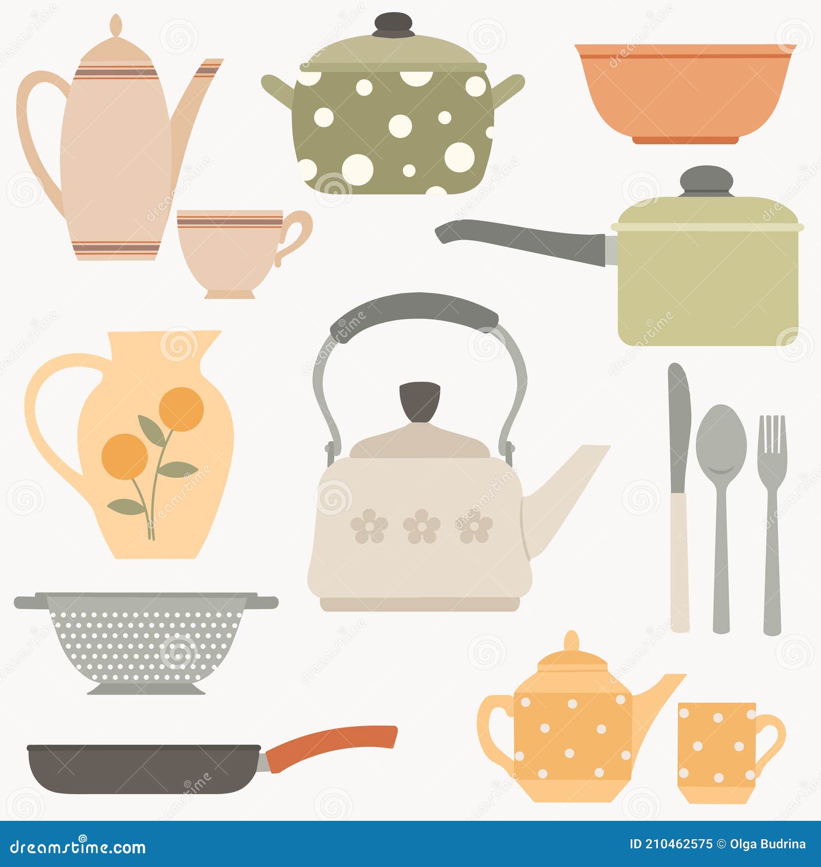 Set of Dishes and Kitchen Accessories Stock Vector - Illustration of ...