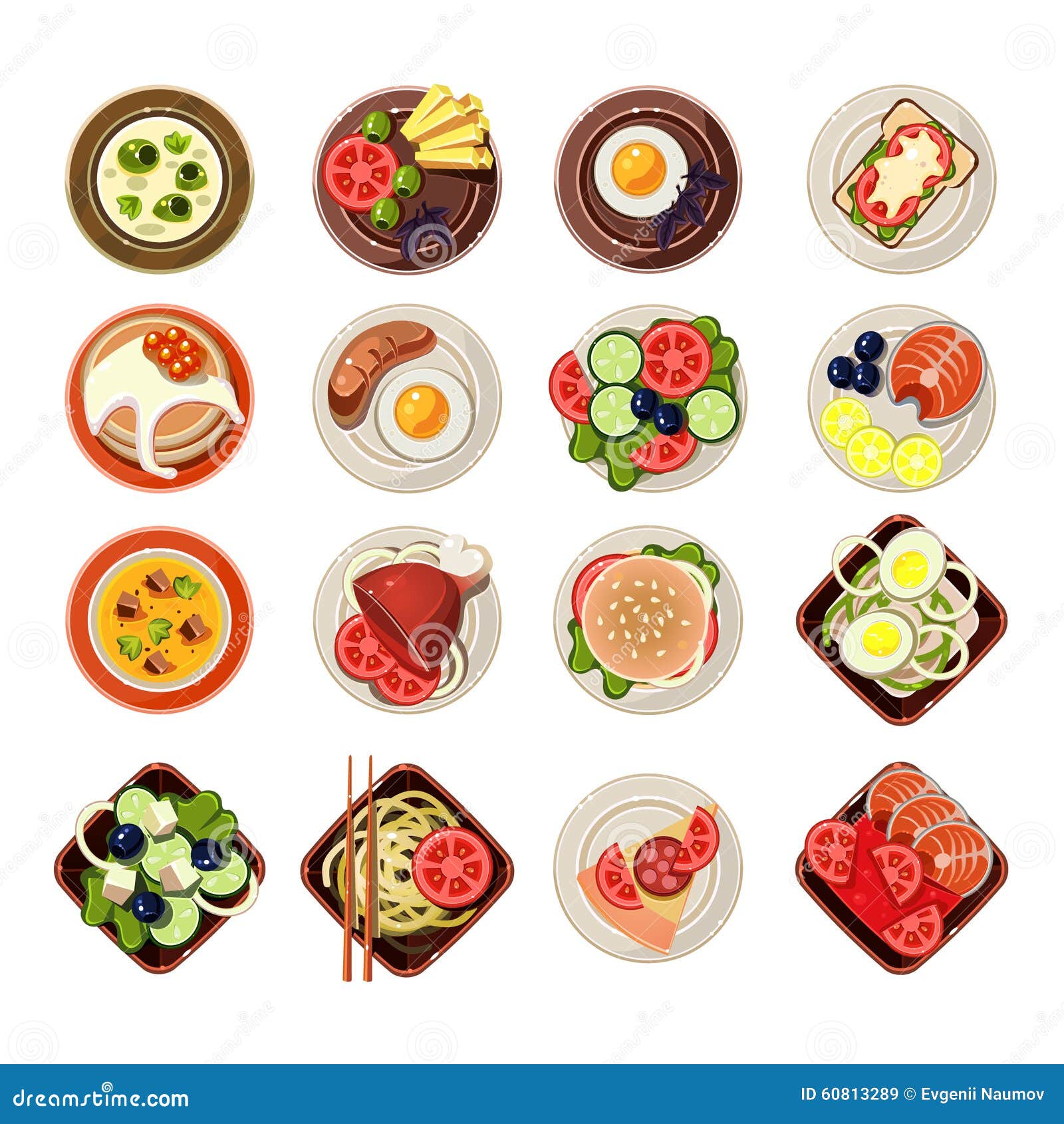 Set of Dishes with Various Food. Vector Stock Vector - Illustration of ...