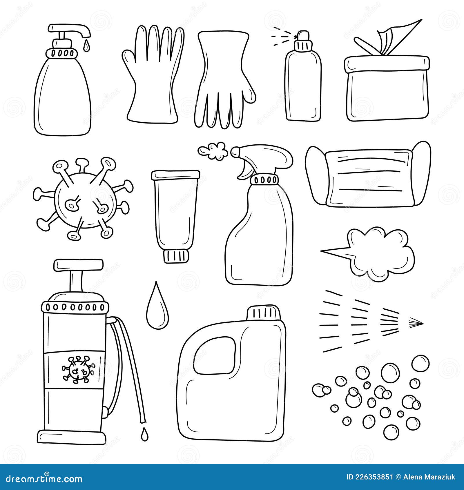 Set of Disinfection Sprays, Tools and Items. Disinfection. Images of ...