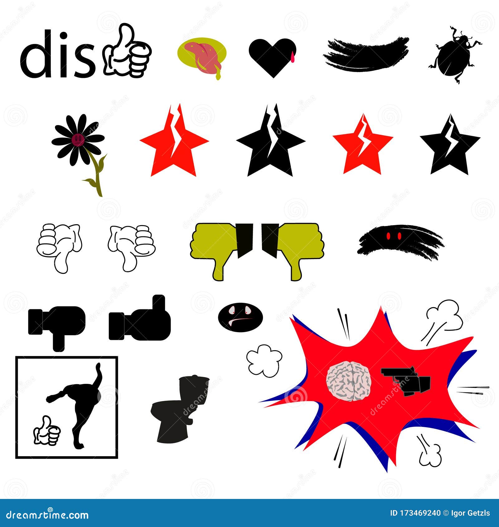 Set of Dislike Icons Made in the Form of Buttons Stock Vector ...