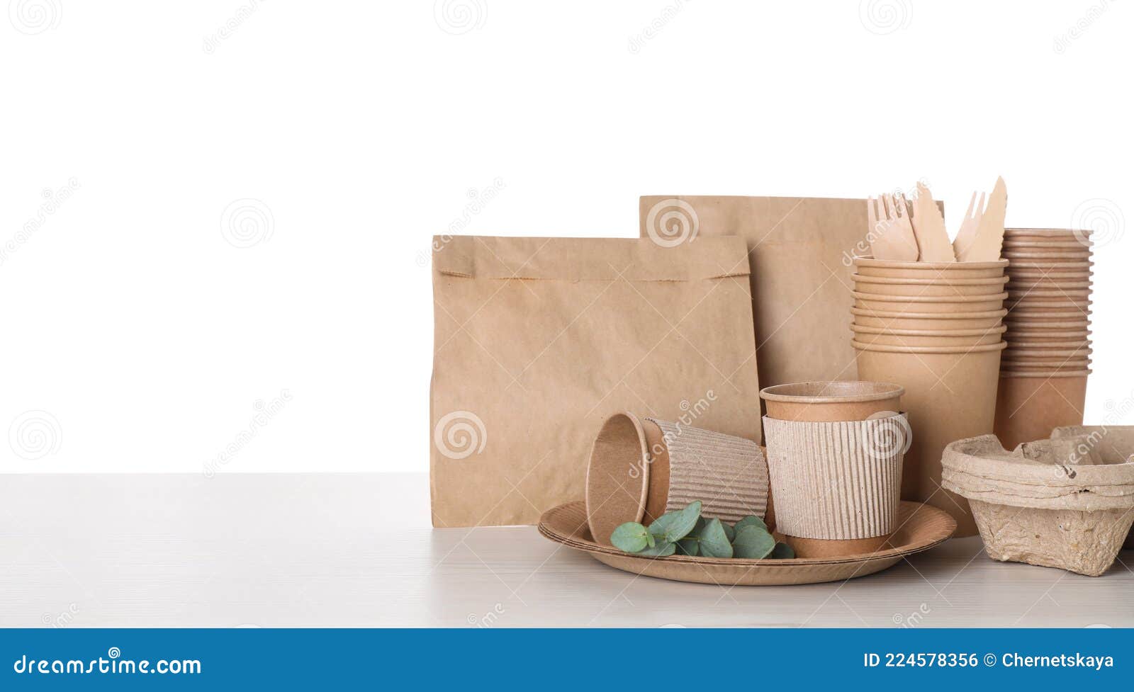 Set of Disposable Eco Friendly Dishware on White Stock Photo - Image of ...