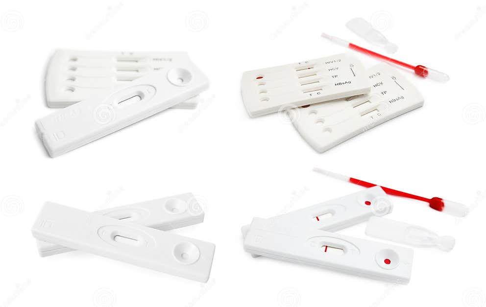 Set with Disposable Express Test Kits for Hepatitis on White Background ...