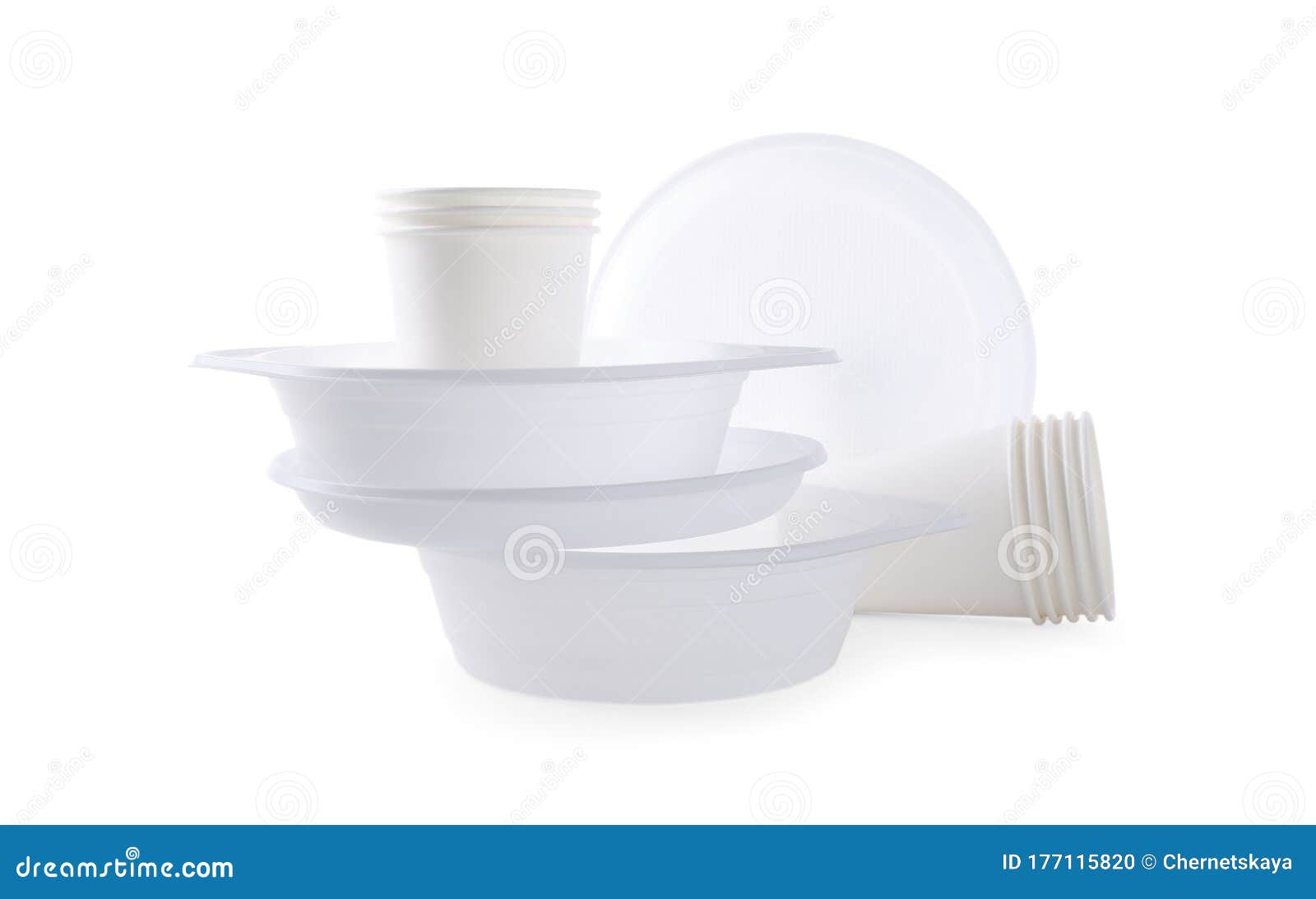 Set of Disposable Plastic Dishware Isolated Stock Photo - Image of ...