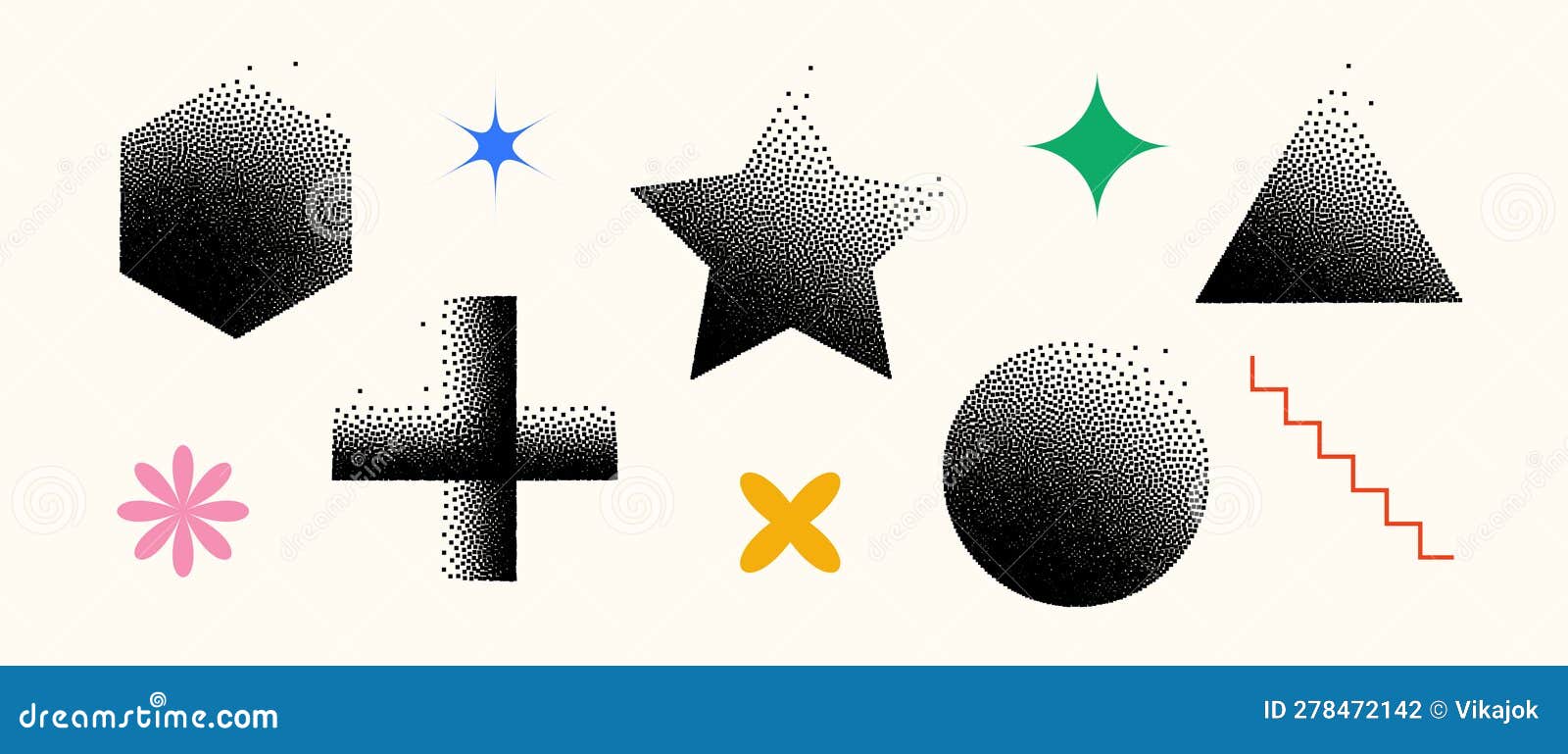 Set of Dissolving Shapes. Fading Cross, Hexagon, Star, Triangle, Circle ...