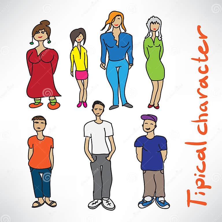 Set of Distinctive Characters of People in the Style Stock Illustration ...
