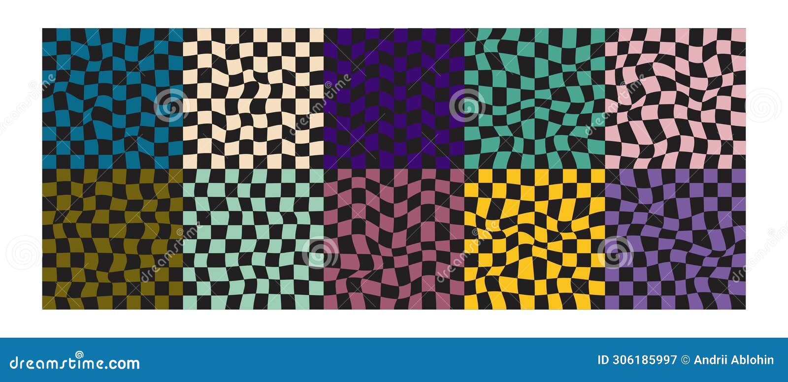 Set of Distorted Chessboard Backgrounds. Psychedelic Patterns with ...