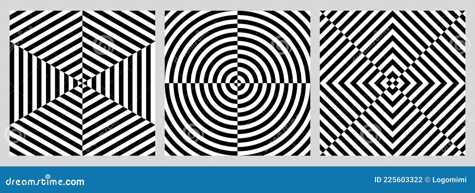 Set of Distorted Lines Pattern, Abstract Optical Illusion Art ...
