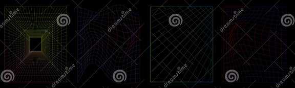 Set of Distorted Neon Grid Pattern Stock Vector - Illustration of ...