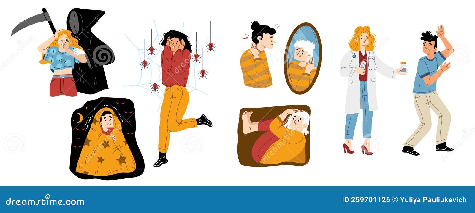 Set of Distressed People with Different Phobias Stock Illustration ...