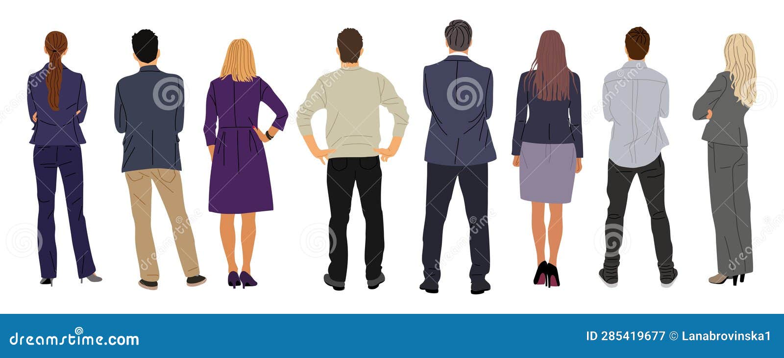 Set of Diverse Business People Standing Back View. Stock Illustration ...