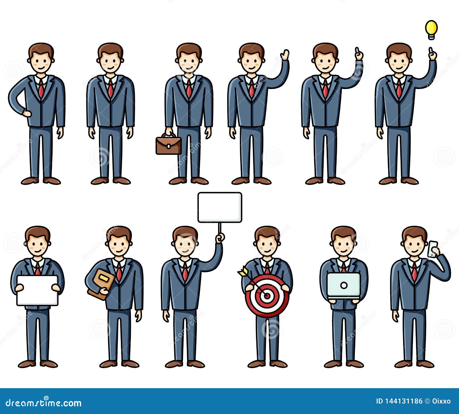 Set of Diverse Poses Business Man Flat Style Infographic Elements ...