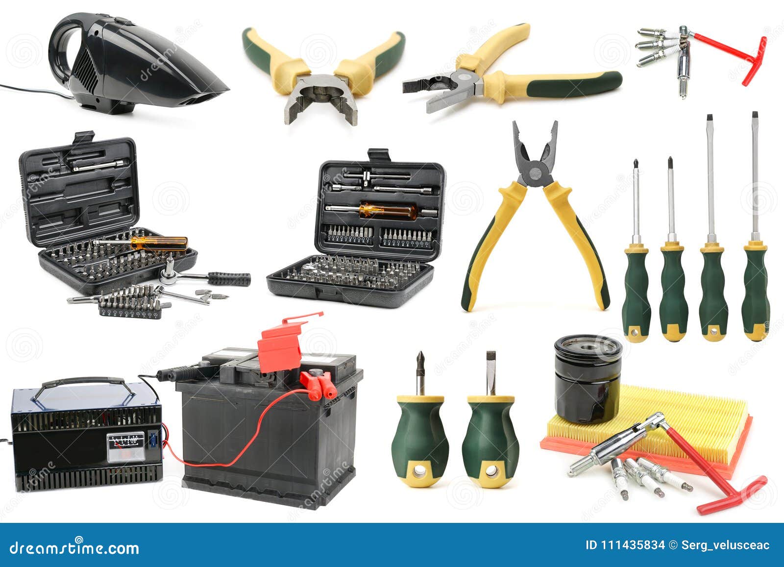 Set Diverse Tools for Car Repair and Maintenance Isolated on White ...