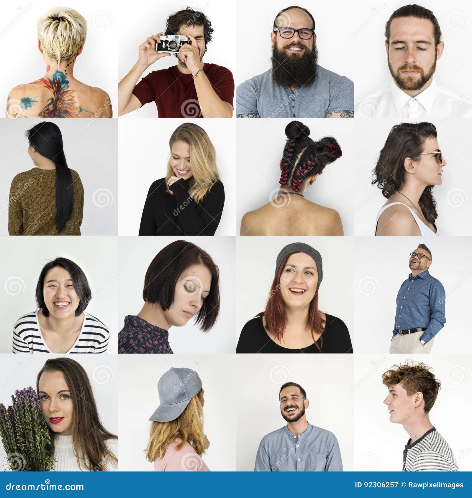 Set of Diversity People Face Expression Lifestyle Studio Collage Stock ...