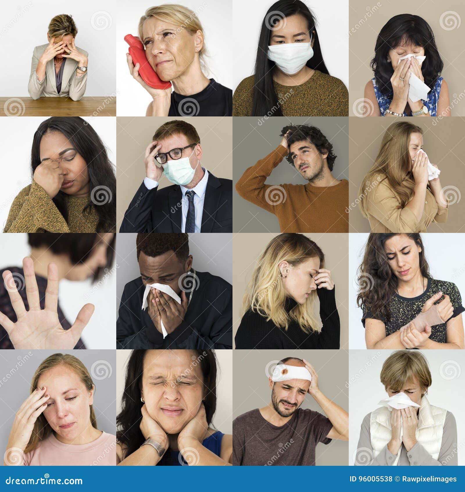 Set of Diversity People with Health Sickness Studio Collage Stock Photo ...