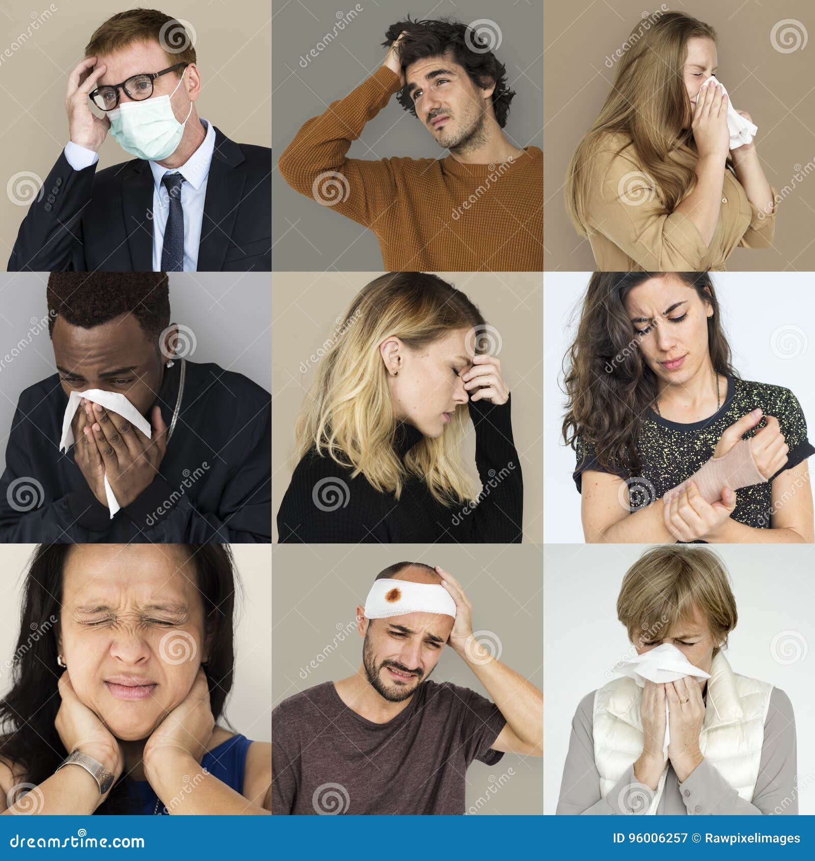 Set of Diversity People with Health Sickness Studio Collage Stock Image ...