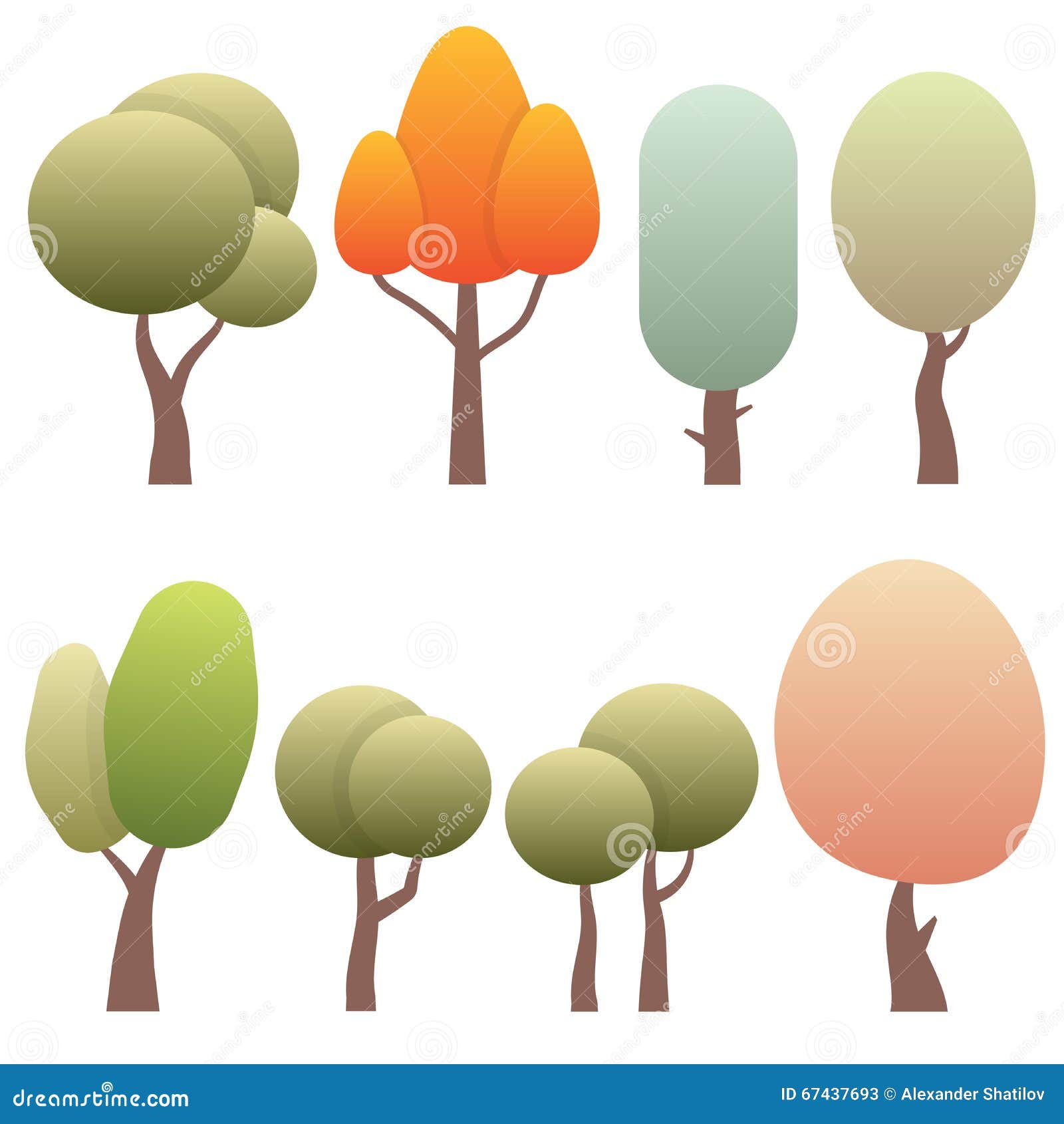 Set Diversity of Trees Isolated on White Background. Stock Vector ...