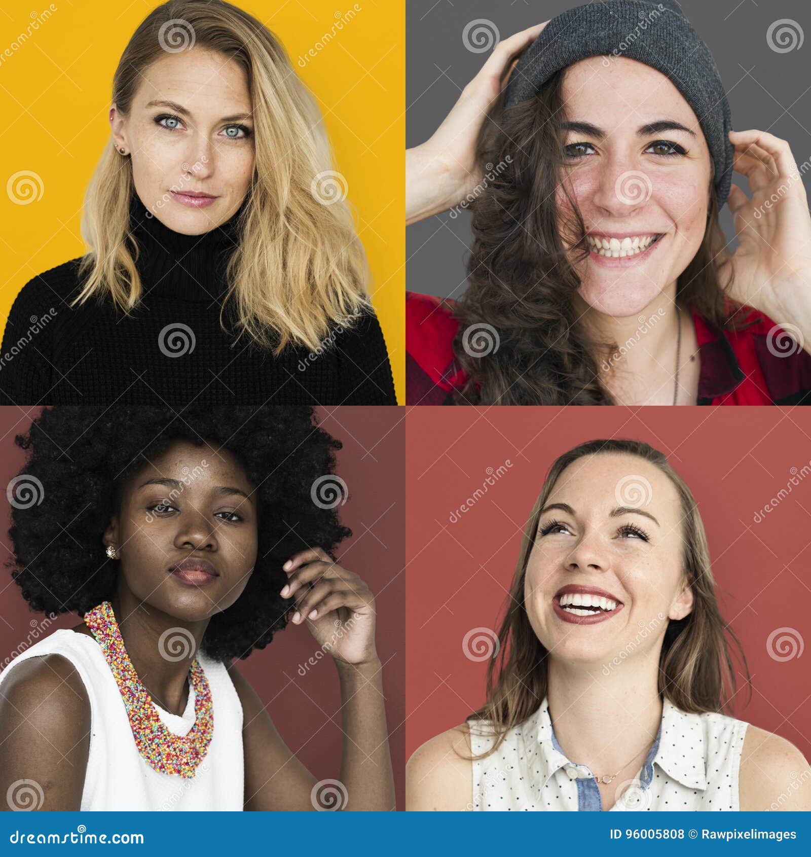 Set of Diversity Women Face Expression Lifestyle Studio Collage Stock ...