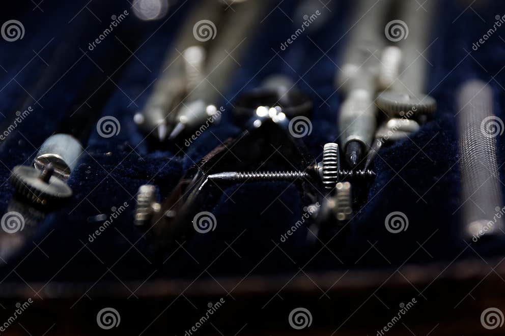 Set of Divider, Compass Inside a Box Stock Photo - Image of ...