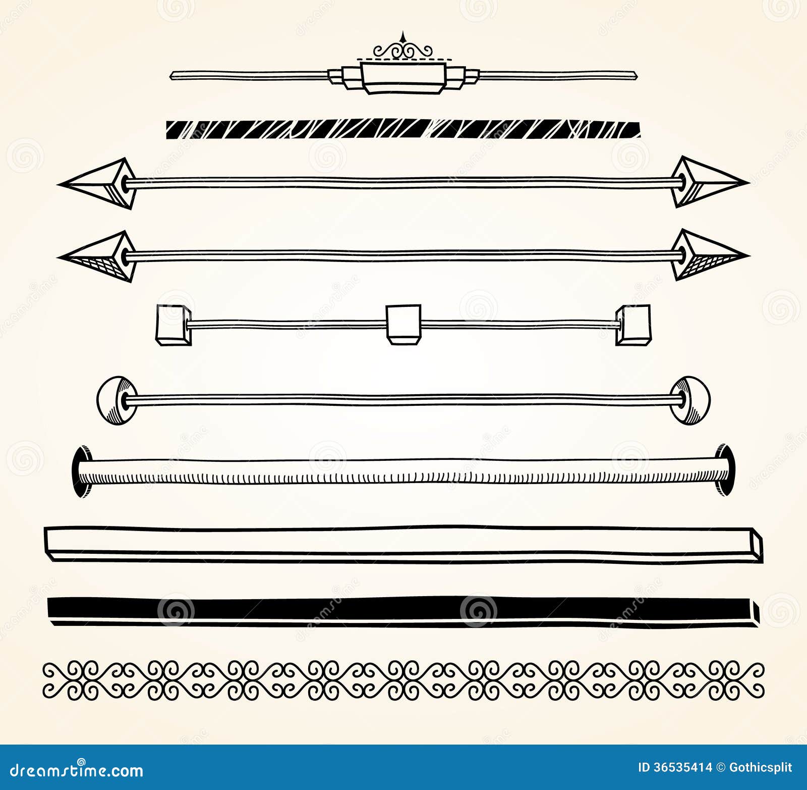 Set of Dividers, Hand Drawn Stock Vector - Illustration of book, cone ...
