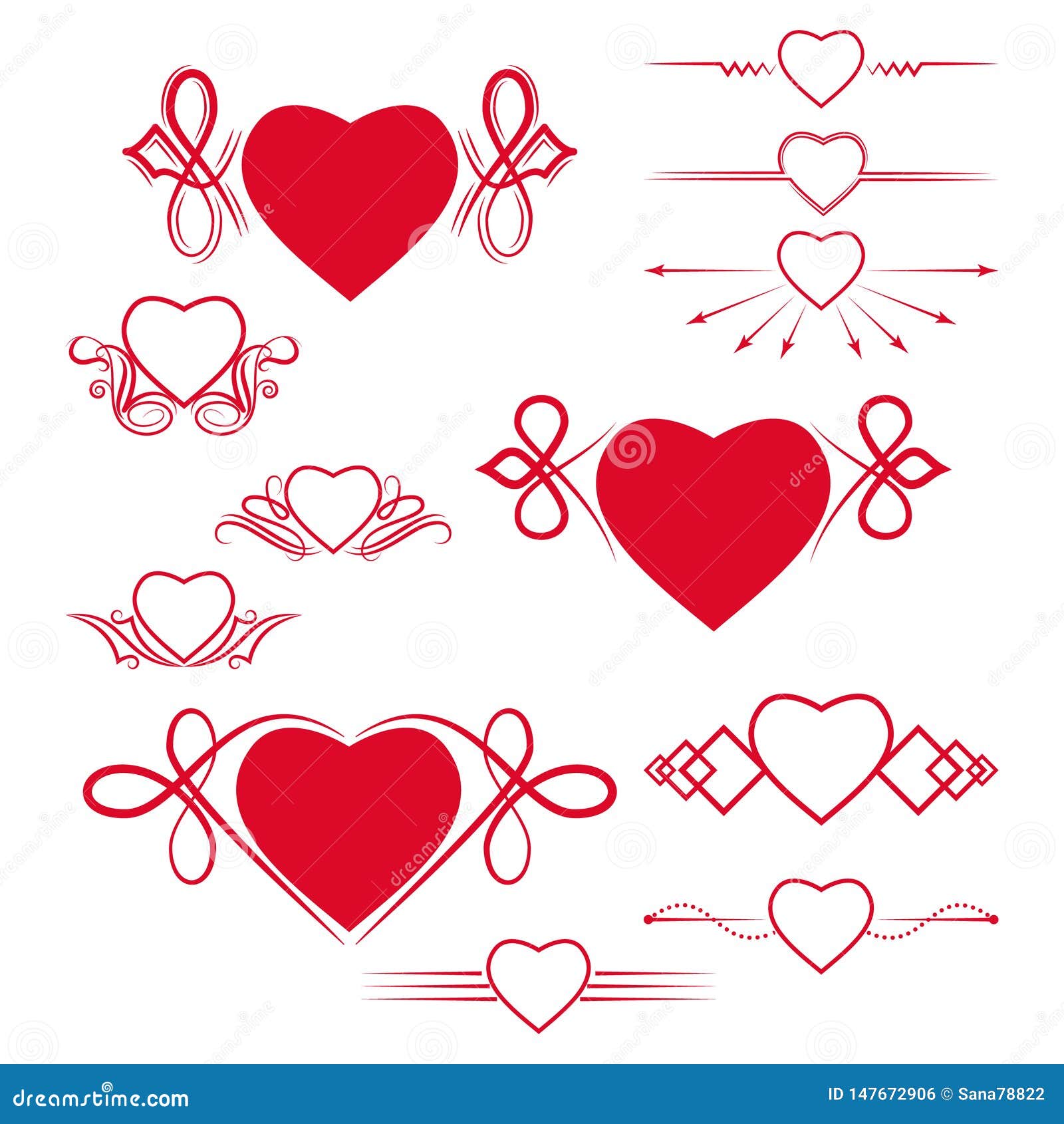 Set of Dividers with the Image of the Heart. Vector Stock Vector ...