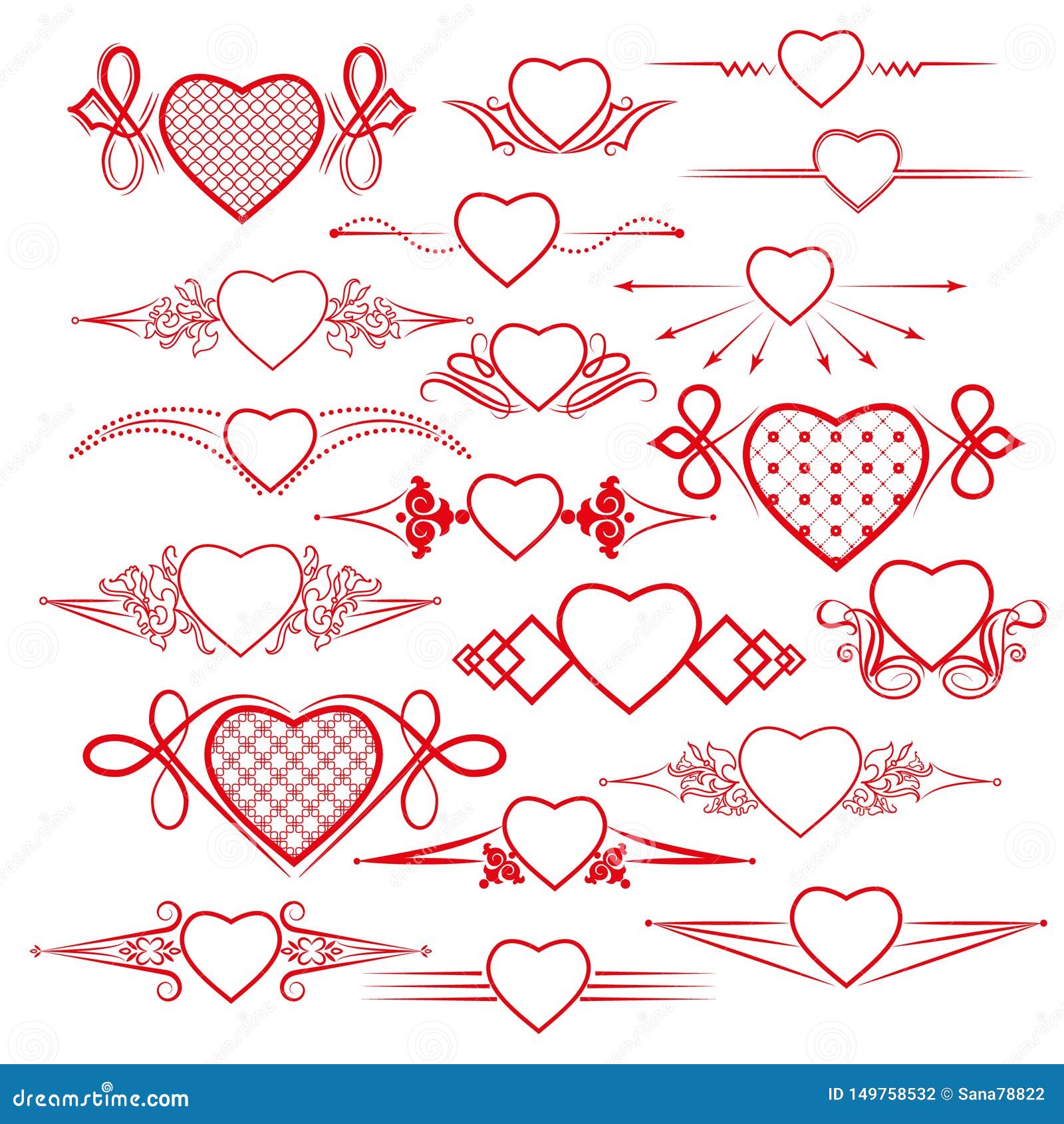 Set of Dividers with the Image of the Heart. Vector Stock Vector ...