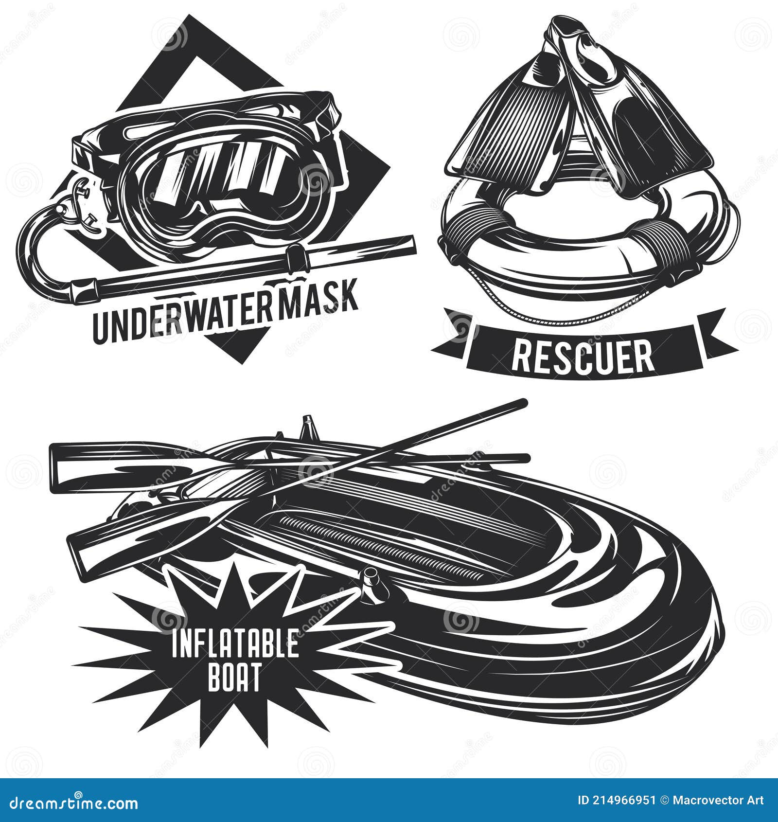 Set of Diving Emblems, Labels, Badges, Logos. Isolated on White Stock ...