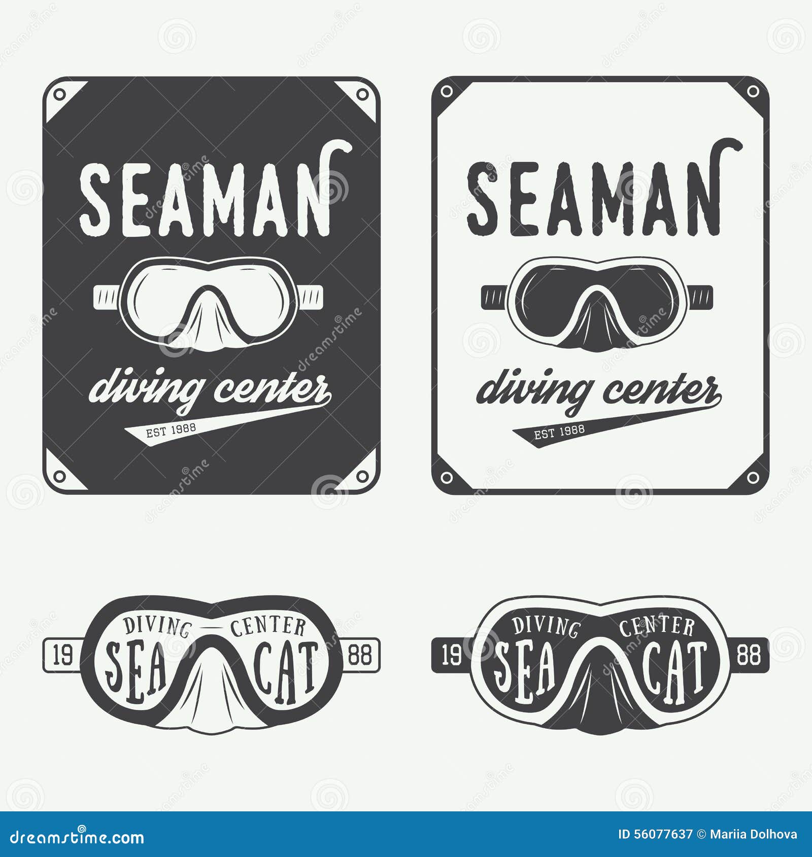 Set Of Diving Logos, Labels And Slogans In Vintage Style. Cartoon ...
