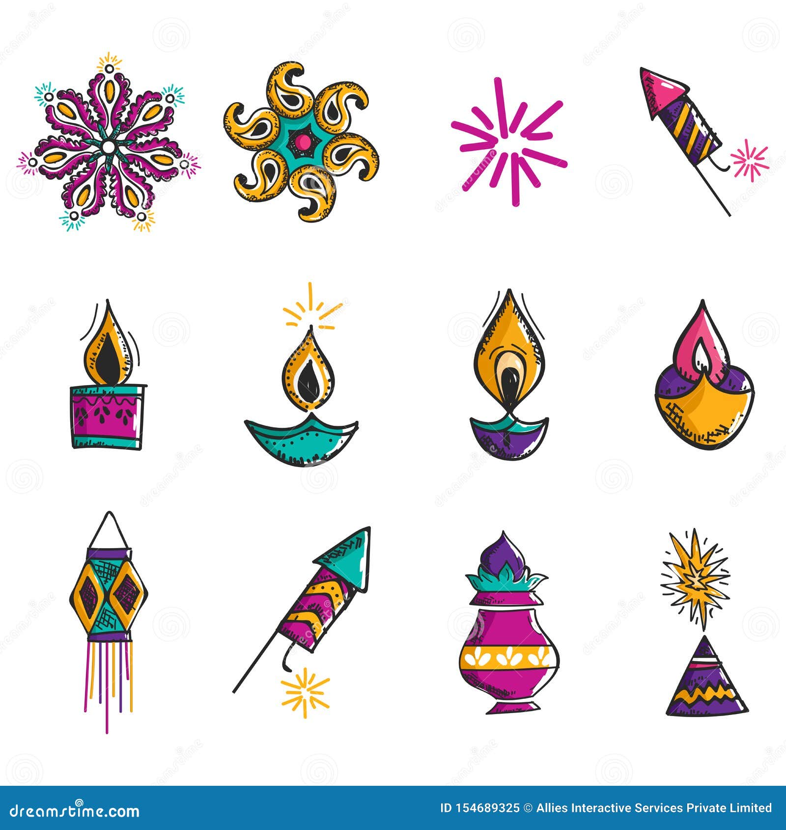 Set of Diwali Doodle Element. Stock Illustration - Illustration of ...