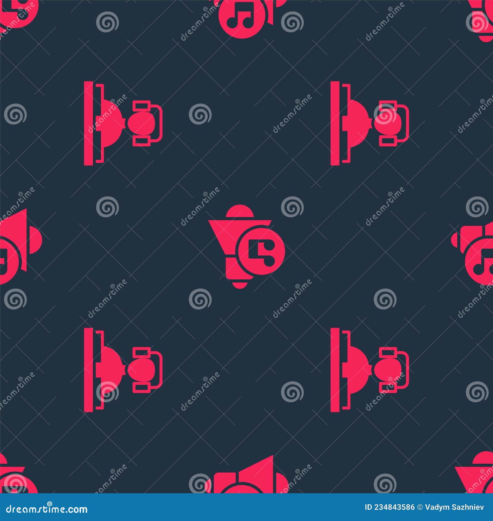 Set DJ Playing Music and Speaker Volume on Seamless Pattern. Vector ...