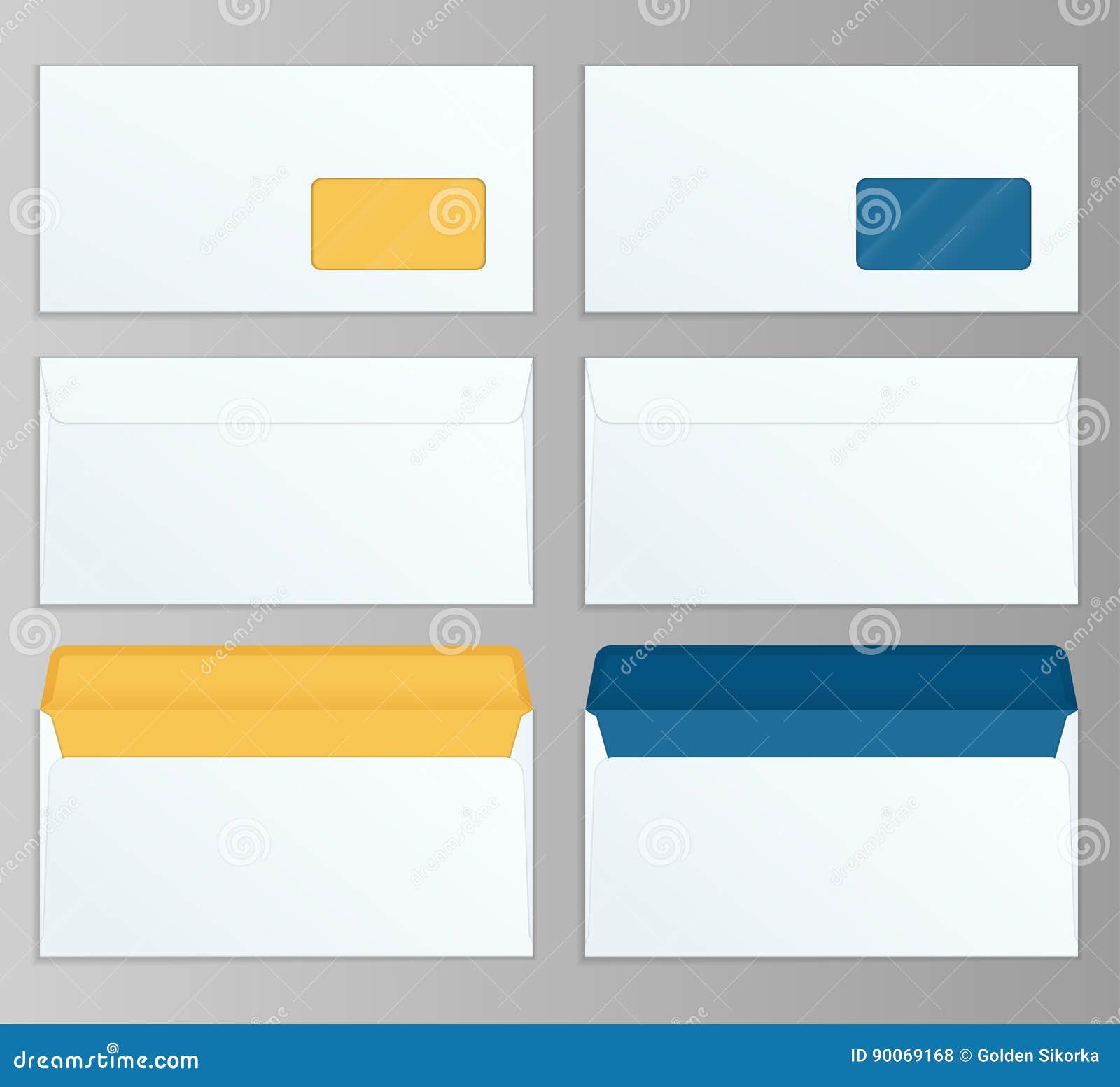 Set Of DL Envelopes Mockup Front And Back View For Office Document Or ...