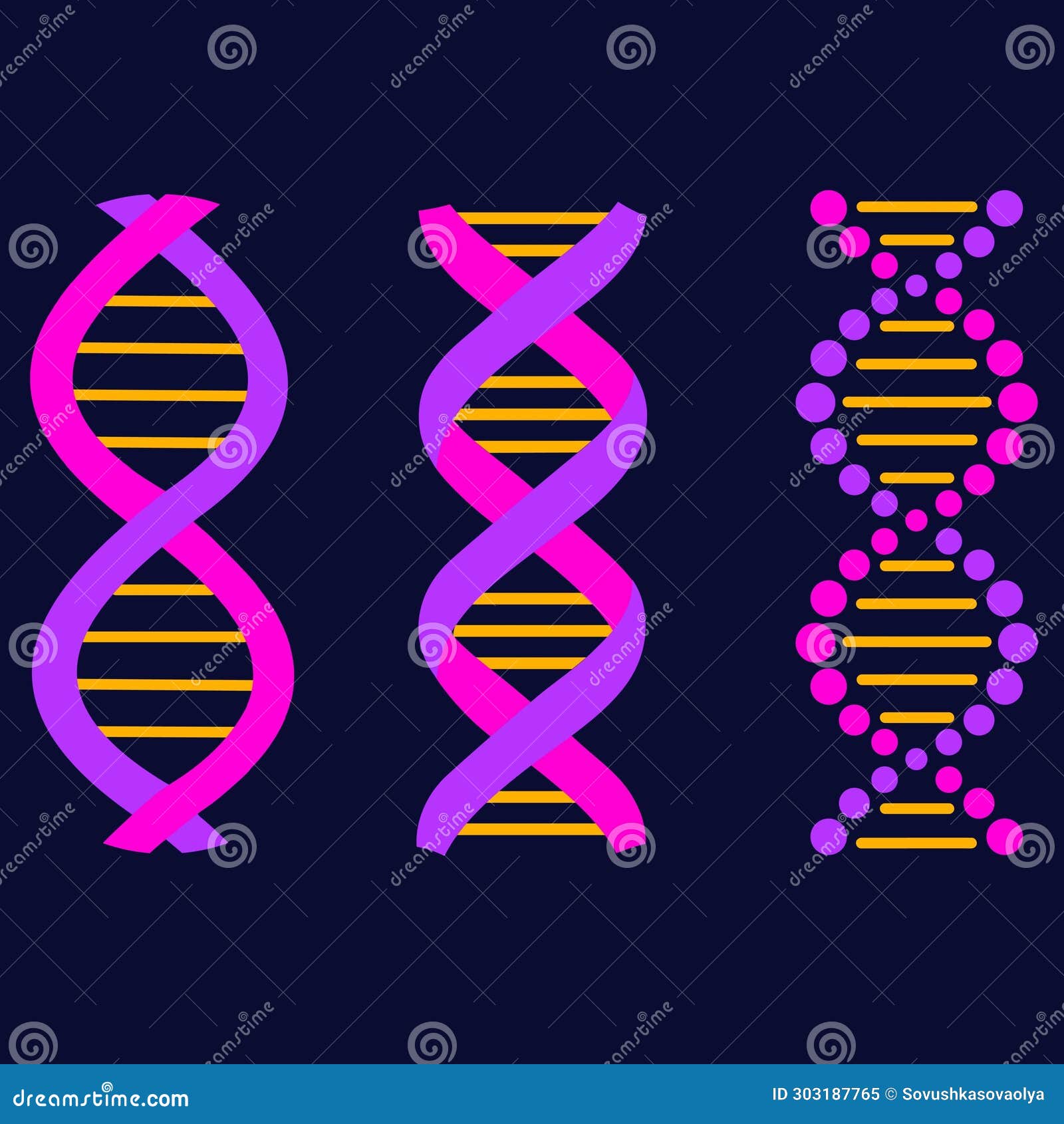 Set of DNA Molecules in Bright Neon Colors Stock Vector - Illustration ...