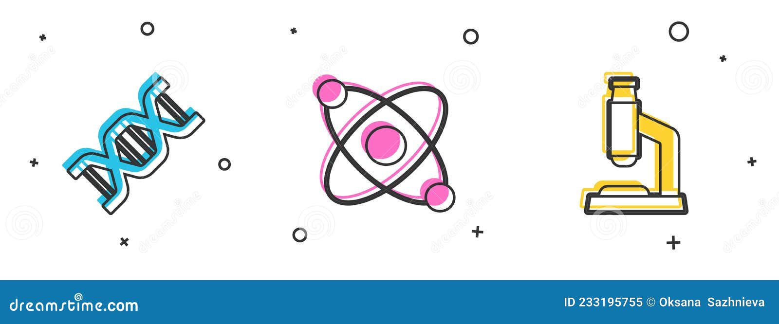 Set DNA Symbol, Atom and Microscope Icon. Vector Stock Vector ...