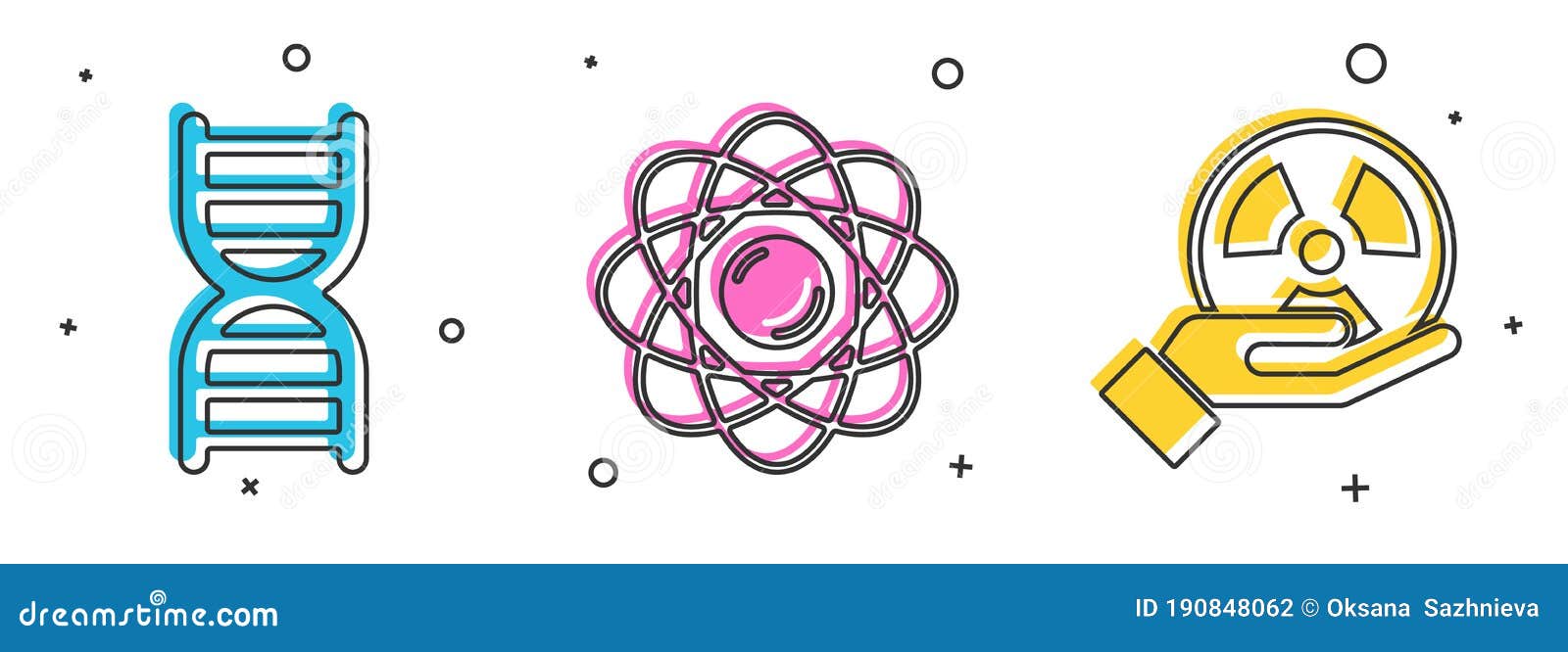 Set DNA Symbol, Atom and Radioactive Icon. Vector Stock Vector ...