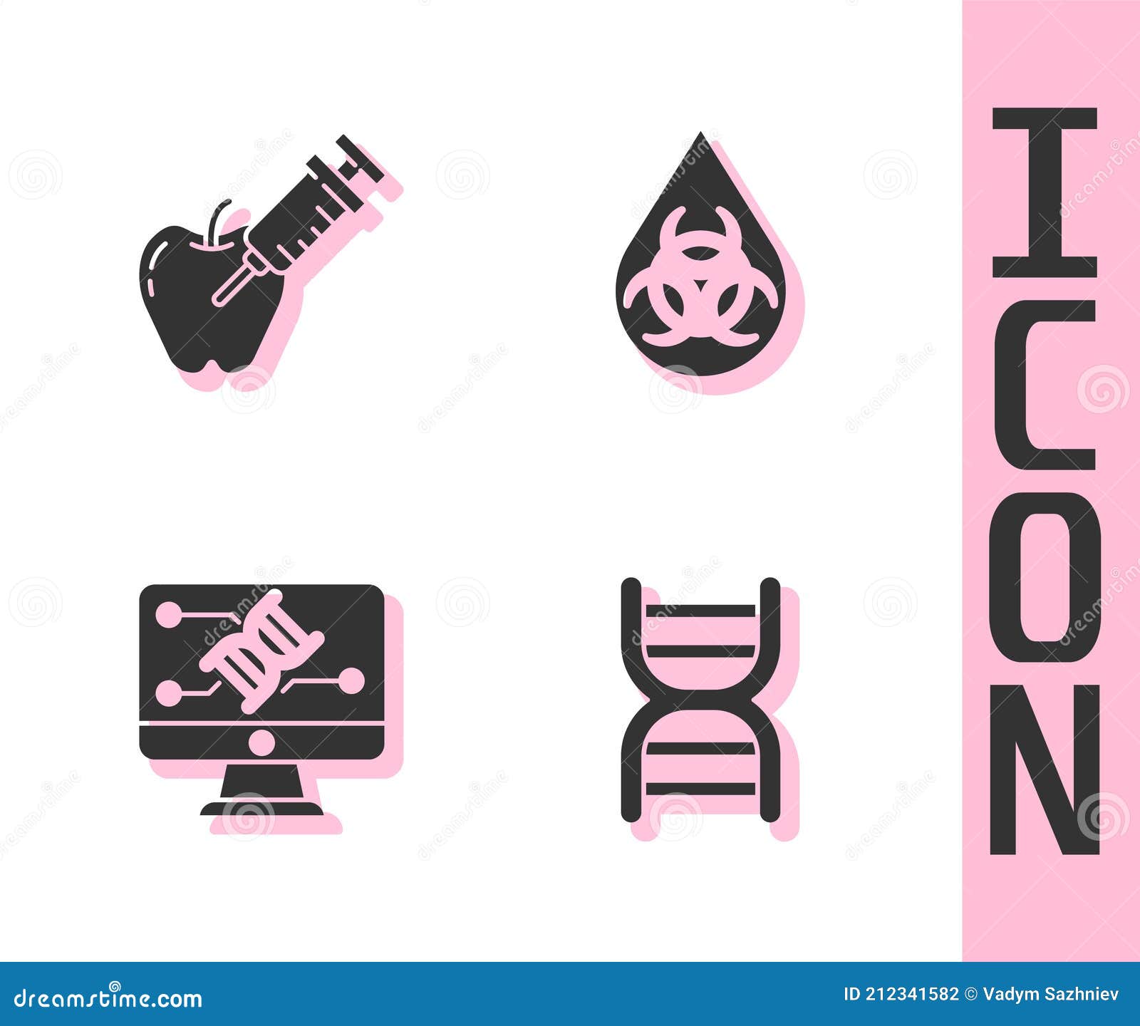 Set DNA Symbol, Genetically Modified Apple, Engineering Modification ...